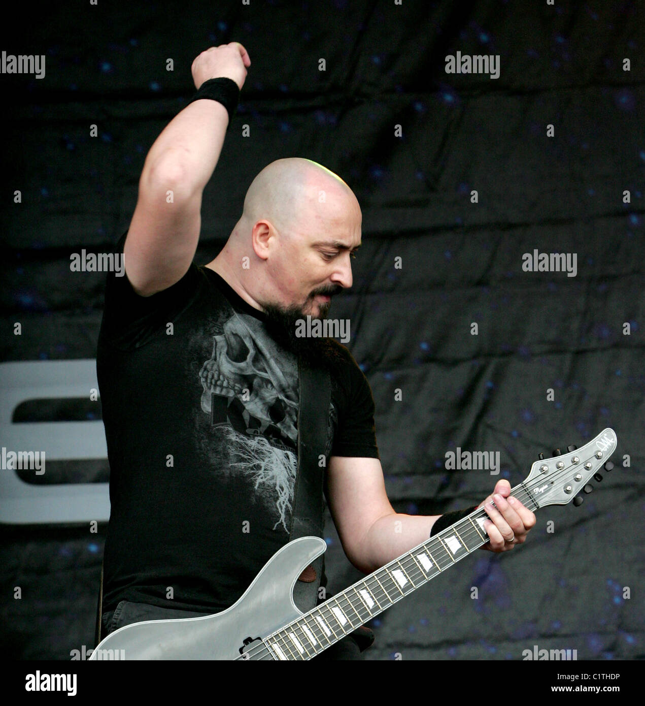 Aaron Aedy, of Paradise Lost performing live at Sonisphere Festival ...