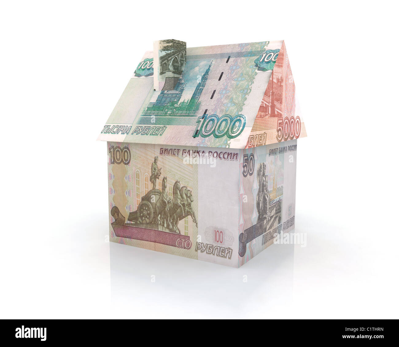 house, built with ruble banknote 3d illustration Stock Photo - Alamy