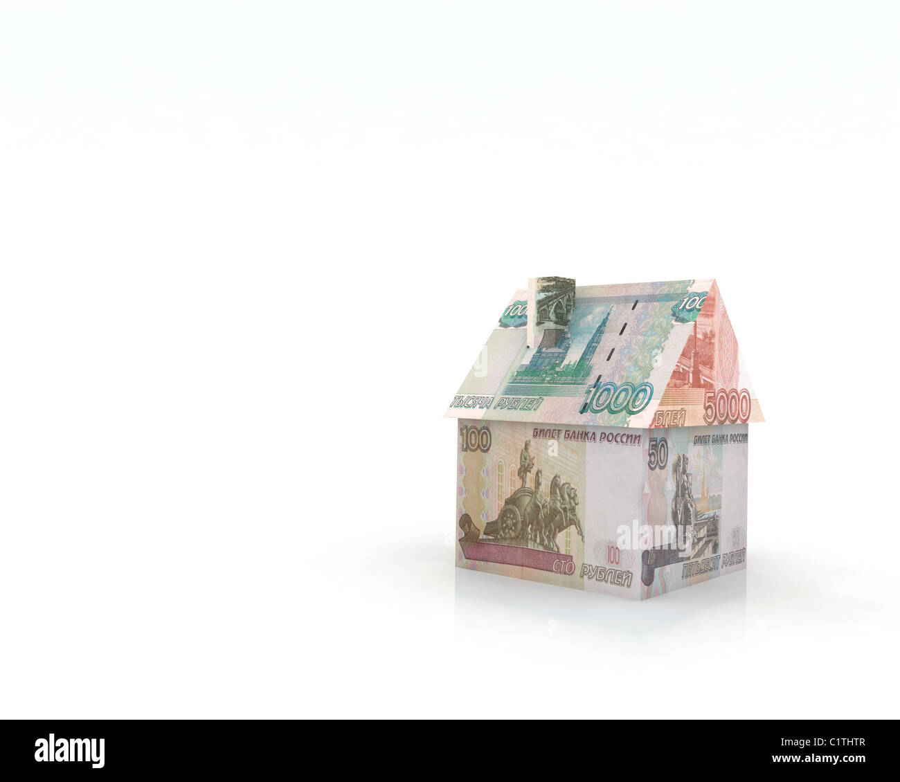 house, built with ruble banknote 3d illustration Stock Photo - Alamy