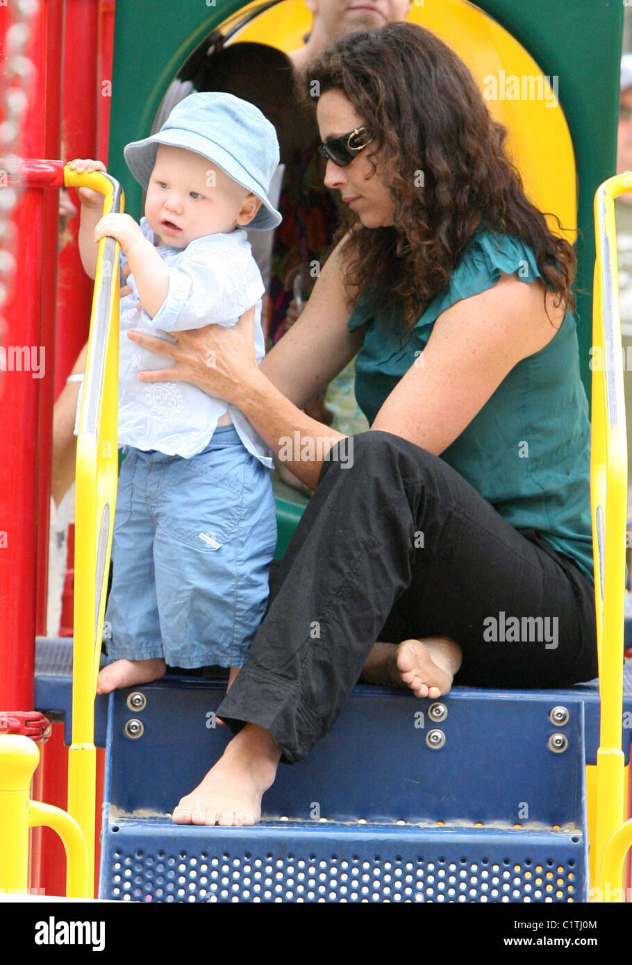 Minnie Driver with her son, Henry playing in Cross Creek Park Malibu ...