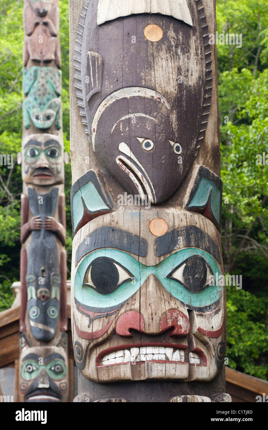 Close-up of a totem pole, Totem Bight State Historical Park, Ketchikan ...