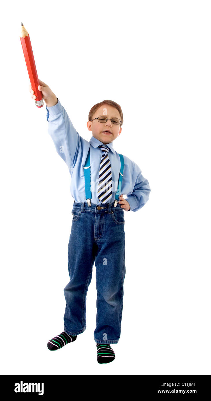 Young teacher, boy isolated on white background Stock Photo - Alamy