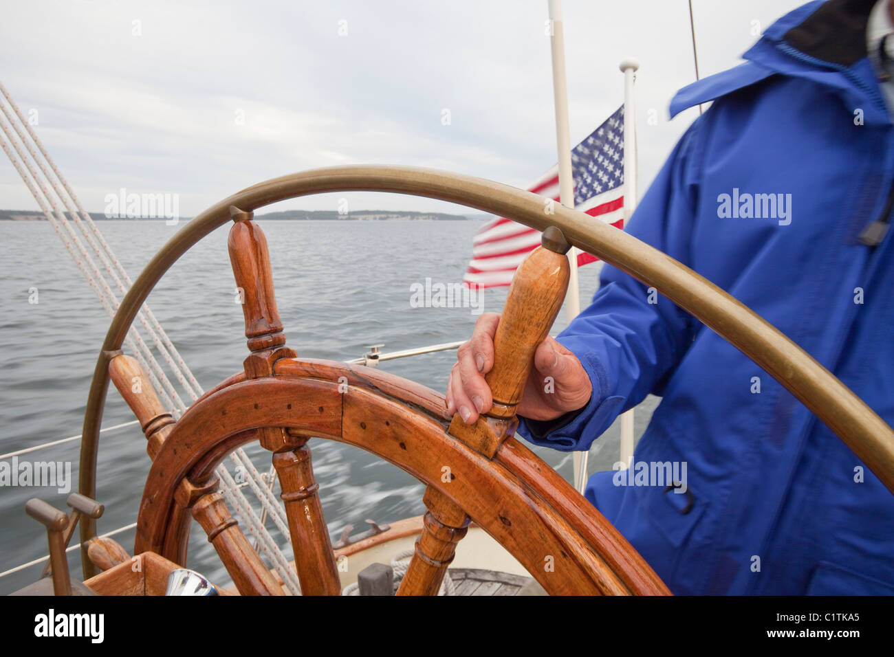 Schooner Suva, the helm, lake Stock Photo - Alamy