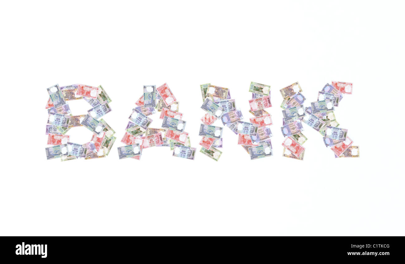 written bank with rupee bank notes, 3d illustration Stock Photo - Alamy
