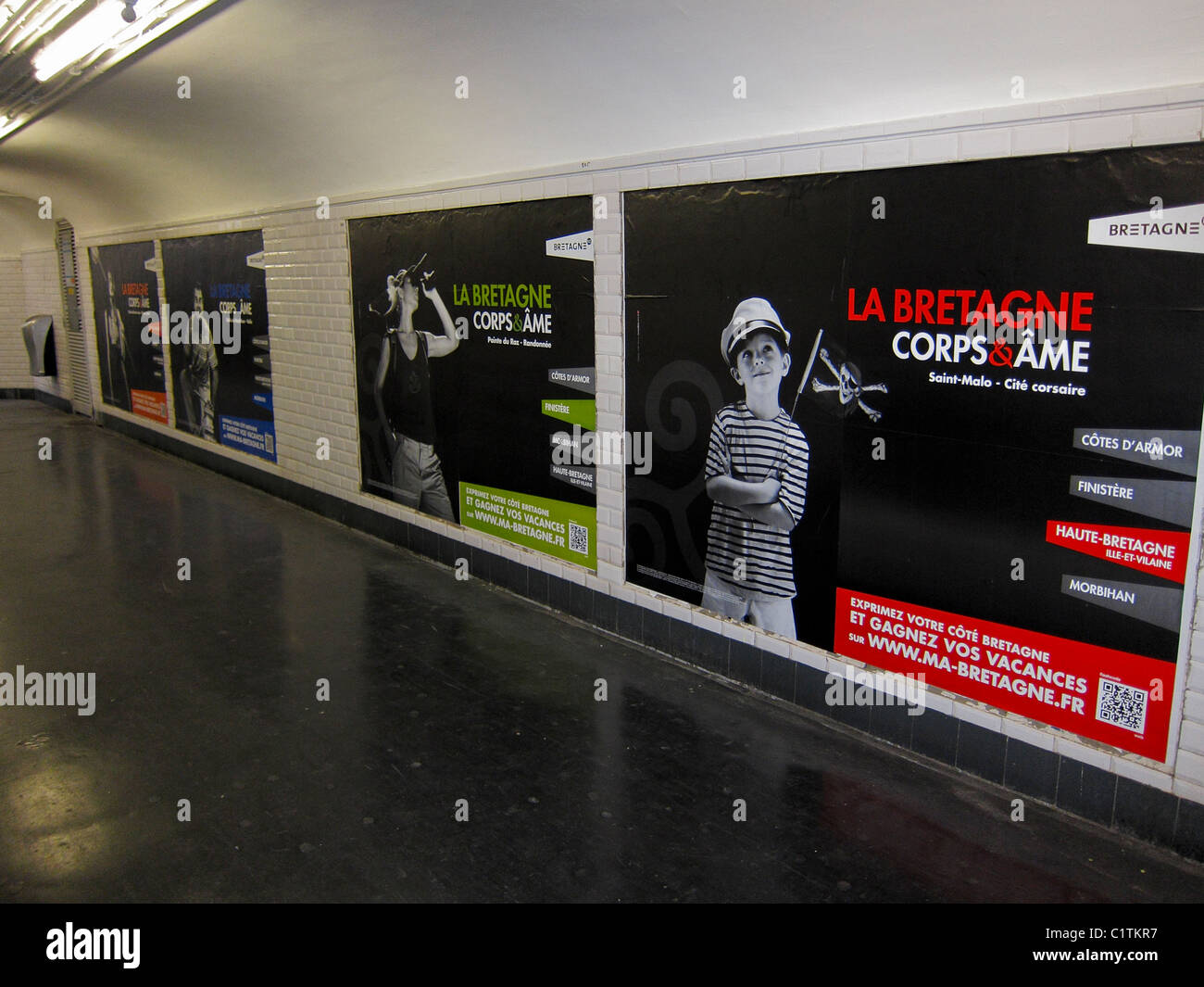 Paris, France, French Travel Advertising Posters in Hallway of Metro ...