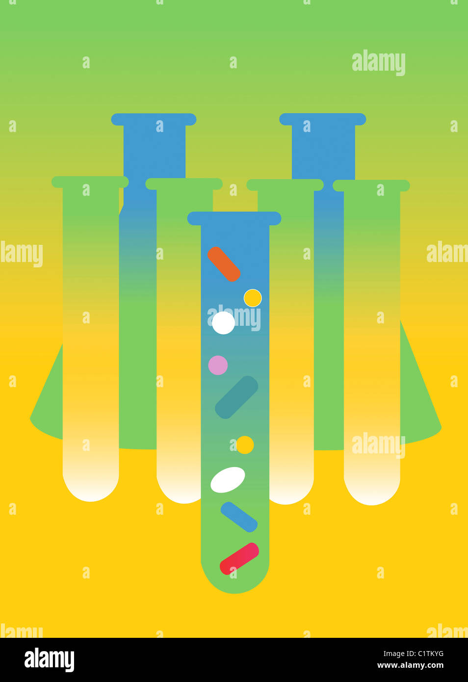 Test tubes filled with various pills, illustration Stock Photo - Alamy