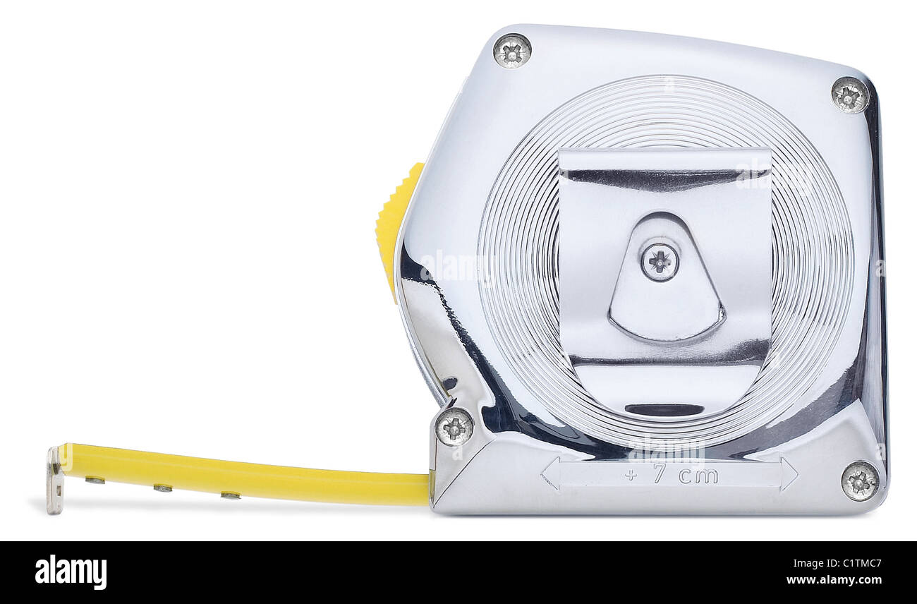 side view of a chrome tape measure with clipping path Stock Photo - Alamy