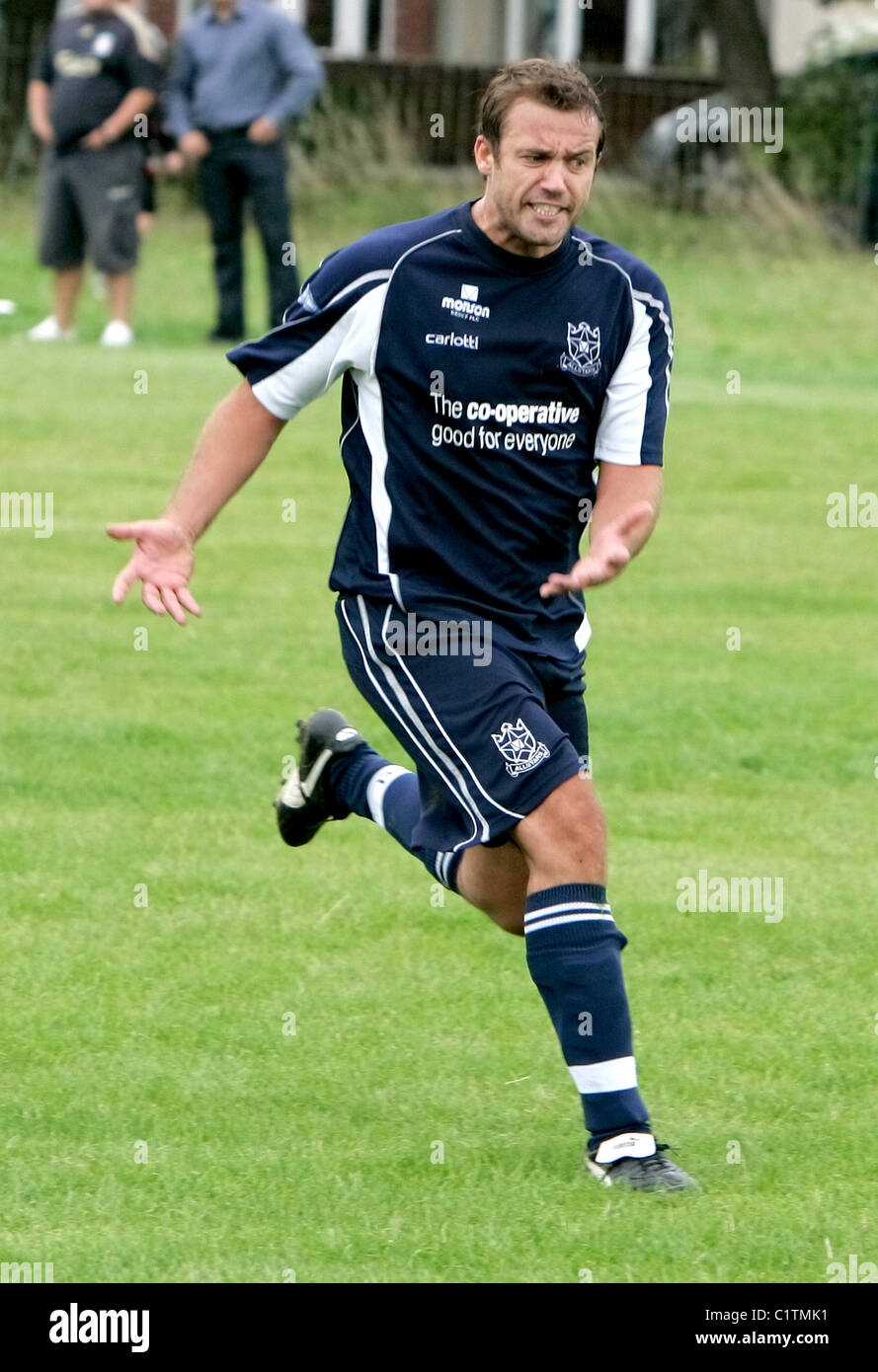 Jamie Lomas of Hollyoaks, playing at a charity football match Liverpool ...