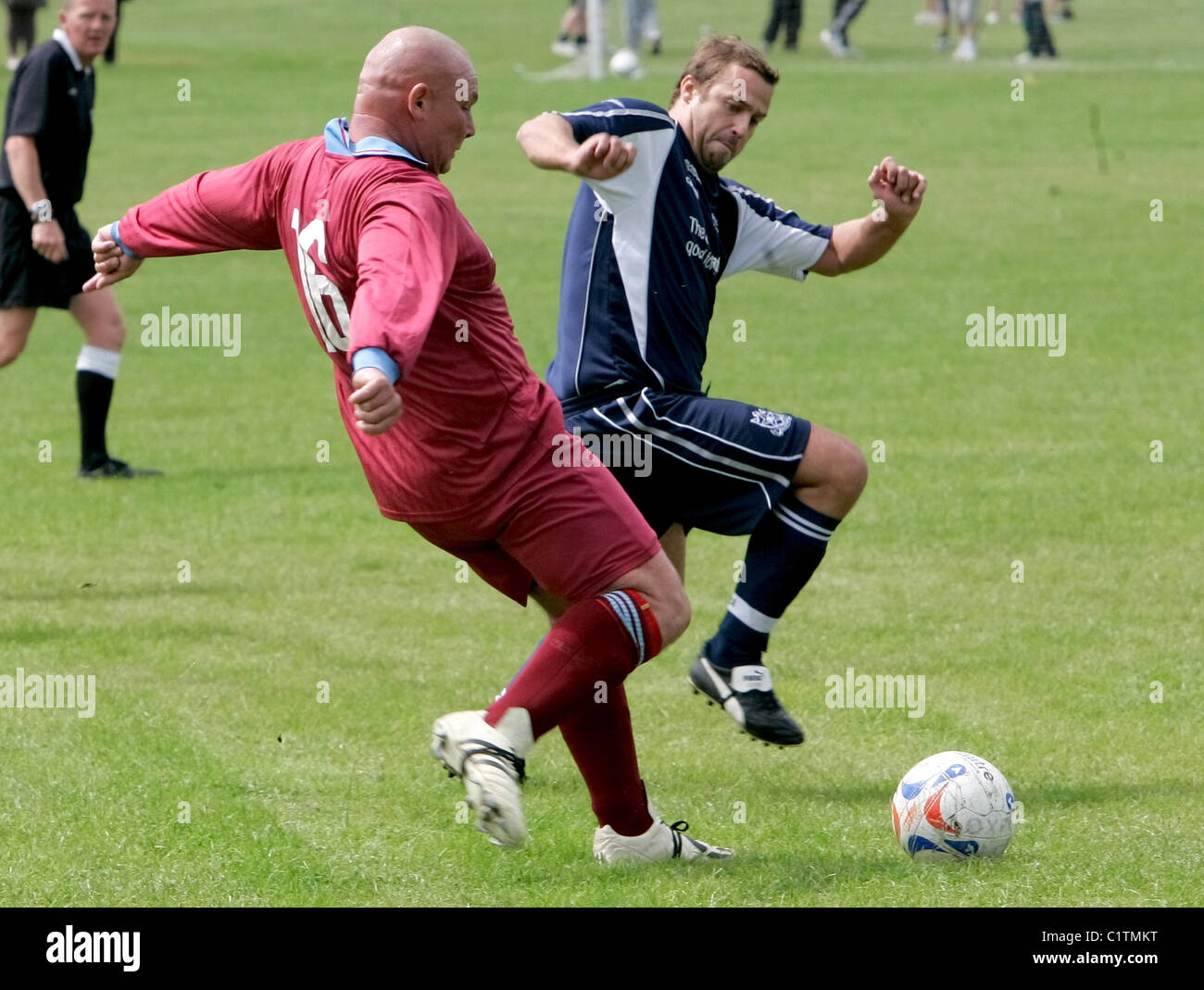 Jamie Lomas of Hollyoaks (right), playing at a charity football match ...
