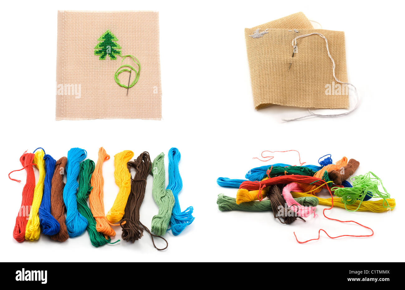 Collage colour threads and bit fabrics with embroidery in the manner of ...