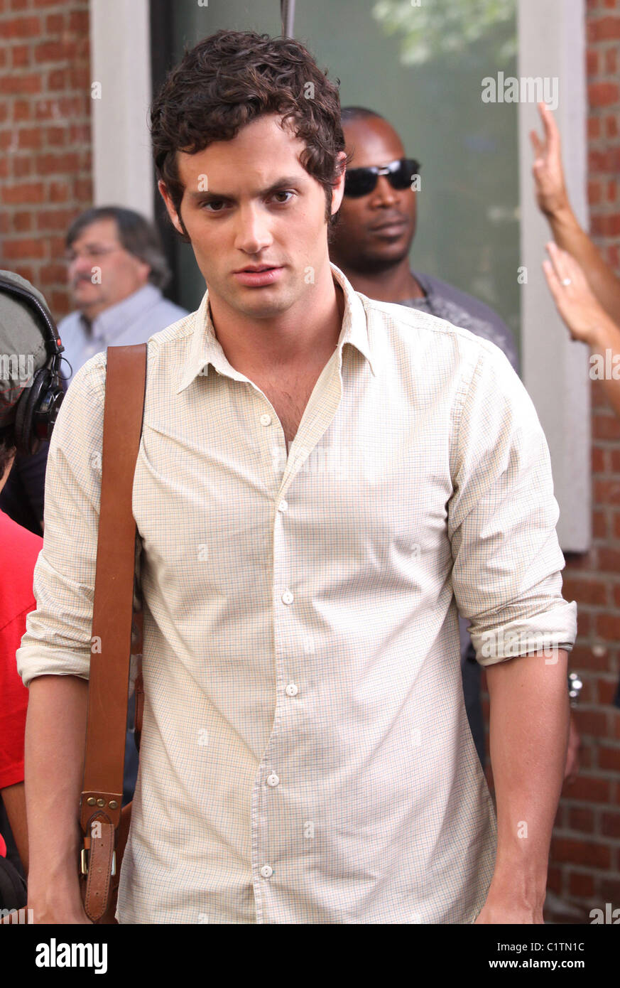 Penn Badgley on the set of 'Gossip Girl' filming on location as one of ...