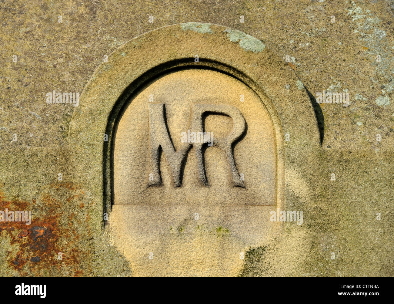 Midland Railway monogram on stone pillar. Site of the Midland Railway's ...