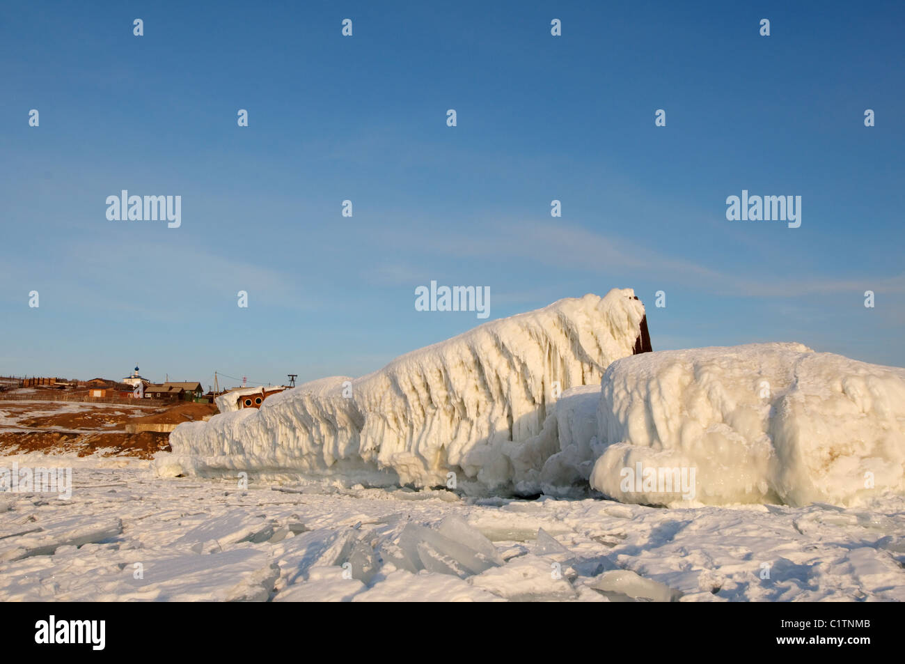 Frozen ship. lake Baikal, Siberia, Russia, island Olkhon Stock Photo ...