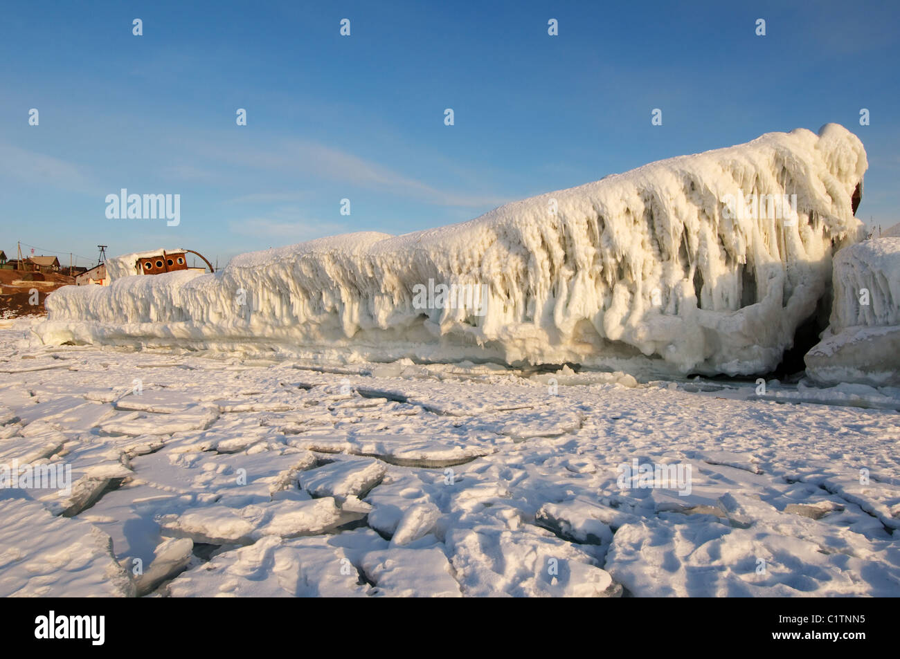 Frozen ship. lake Baikal, Siberia, Russia, island Olkhon Stock Photo ...