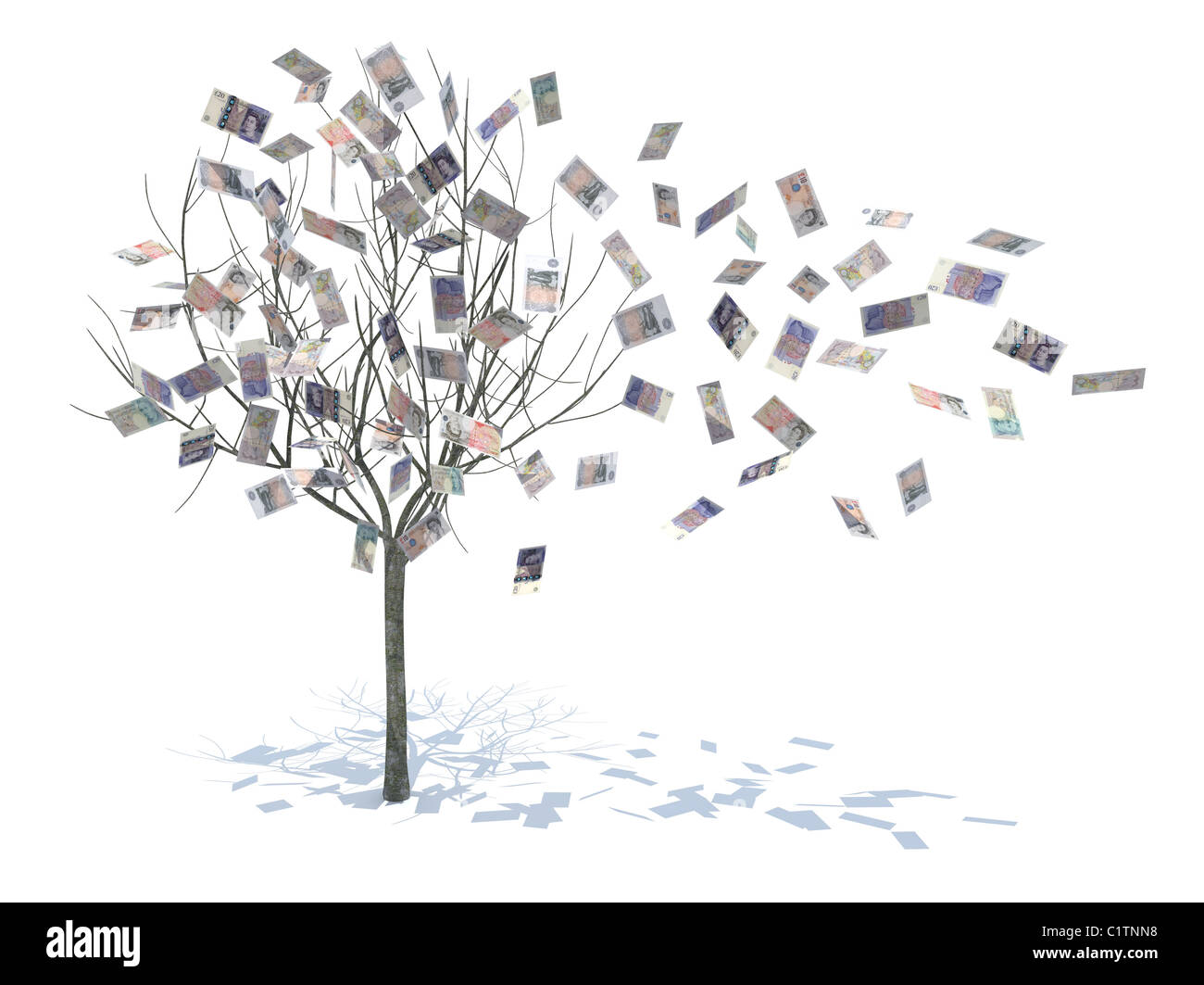tree with leaves falling notes 3d illustration Stock Photo - Alamy