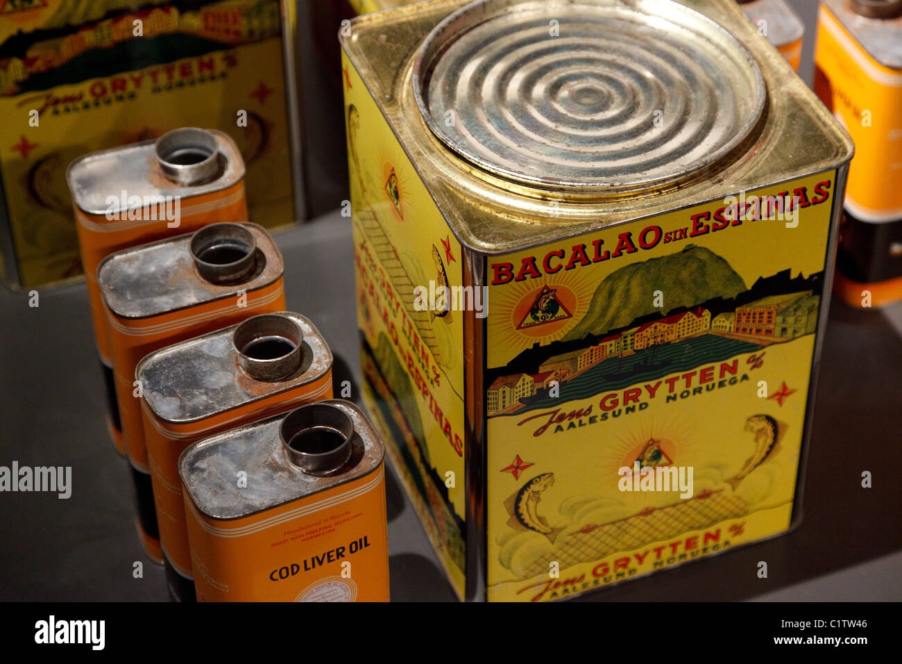 old oil cans and fish can Stock Photo - Alamy