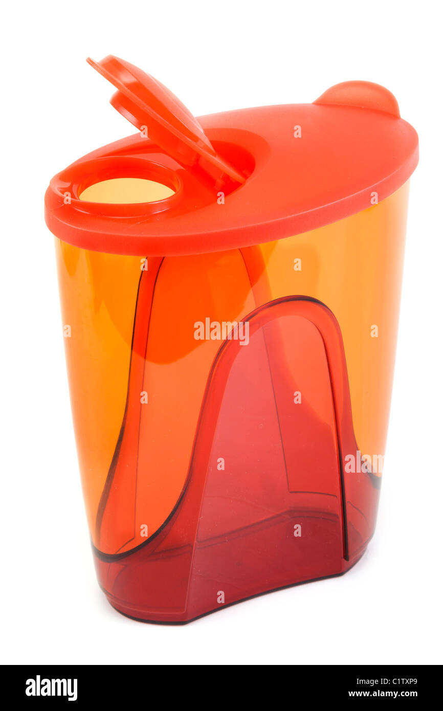 Red plastic pitcher insulated on white background Stock Photo - Alamy