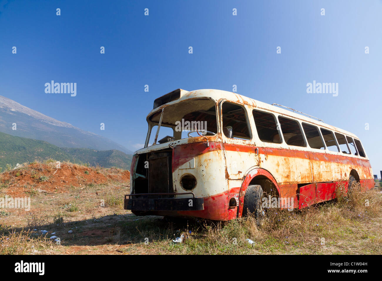 Old wrecked bus hi-res stock photography and images - Alamy