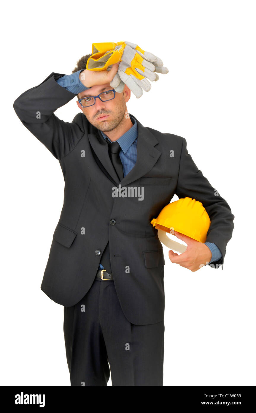Engineer posing isolated in white Stock Photo - Alamy