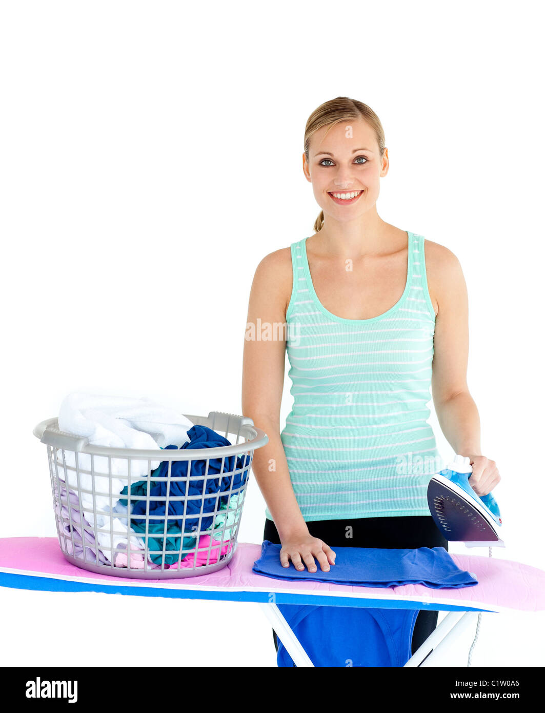 Young smiling woman ironing steam hi-res stock photography and images ...