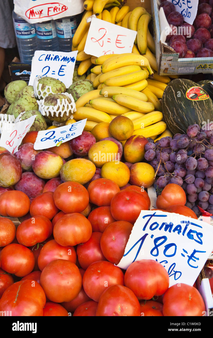 Fruit and vegetable display in Malaga, Spain Stock Photo - Alamy