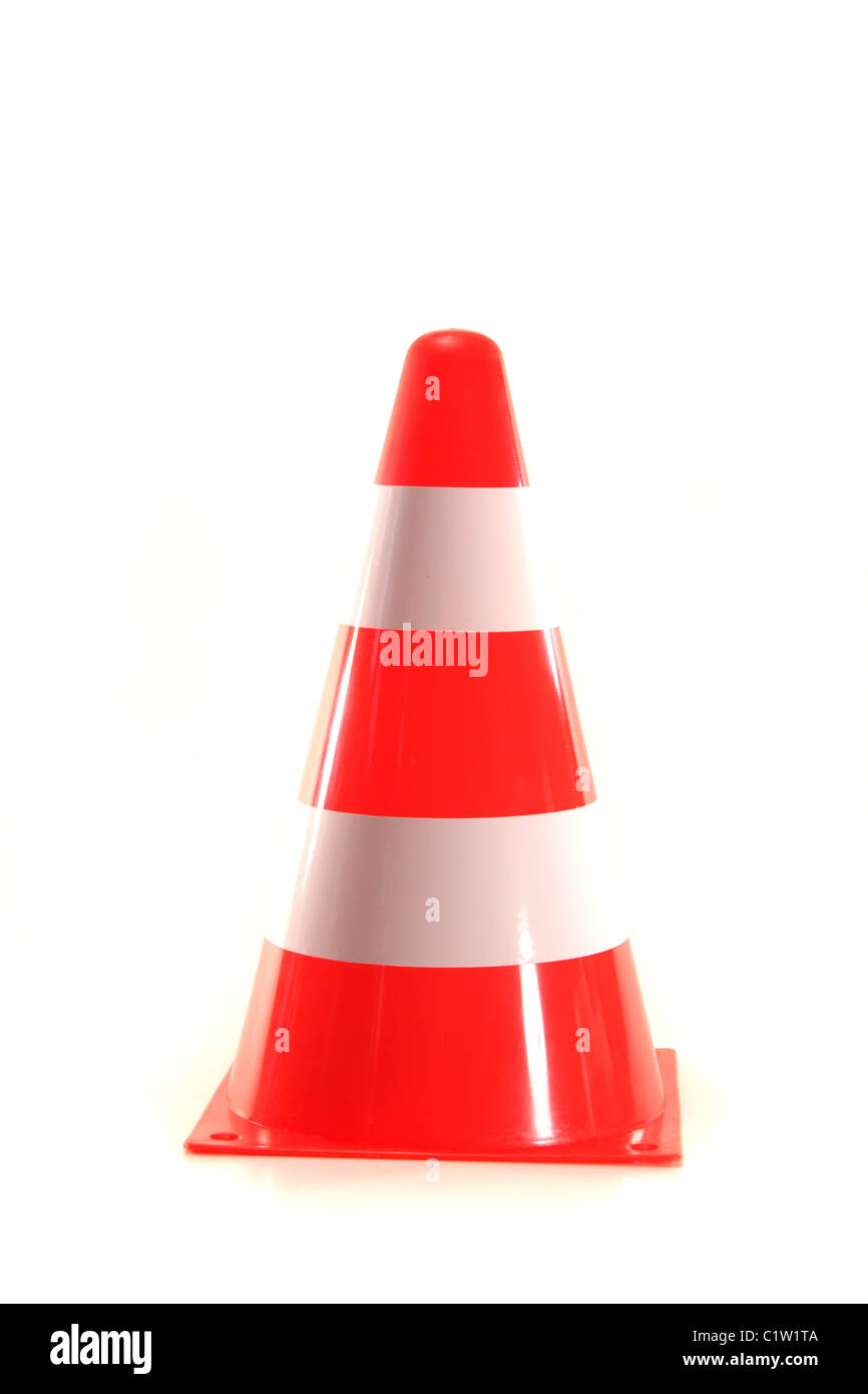 red and white construction pylon before a white background Stock Photo ...