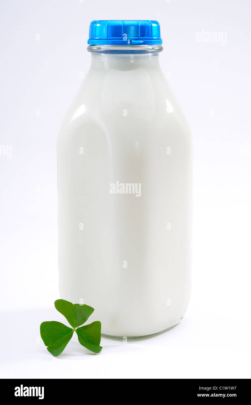 Retro Style Old Milk Bottle Full Of Fresh Organic Milk And a Shamrock ...