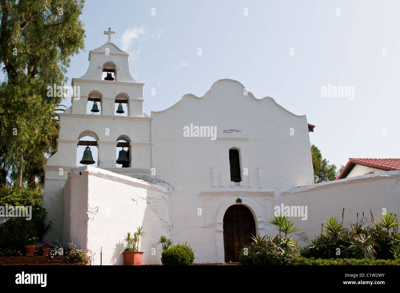 San Diego, California. Bell tower at Mission Basilica San Diego de ...