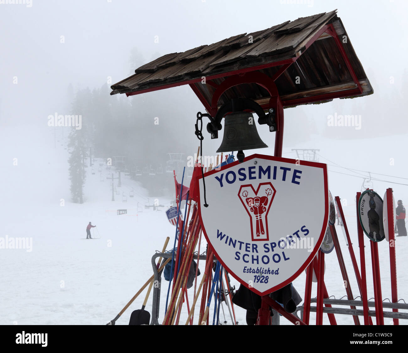 Fog sweeps across Badger Pass Ski Area at Yosemite National Park ...