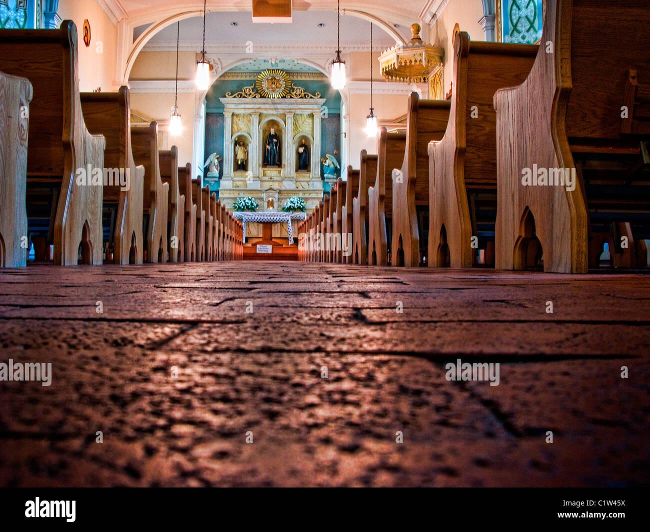USA, New Mexico, Pews and altar Stock Photo - Alamy