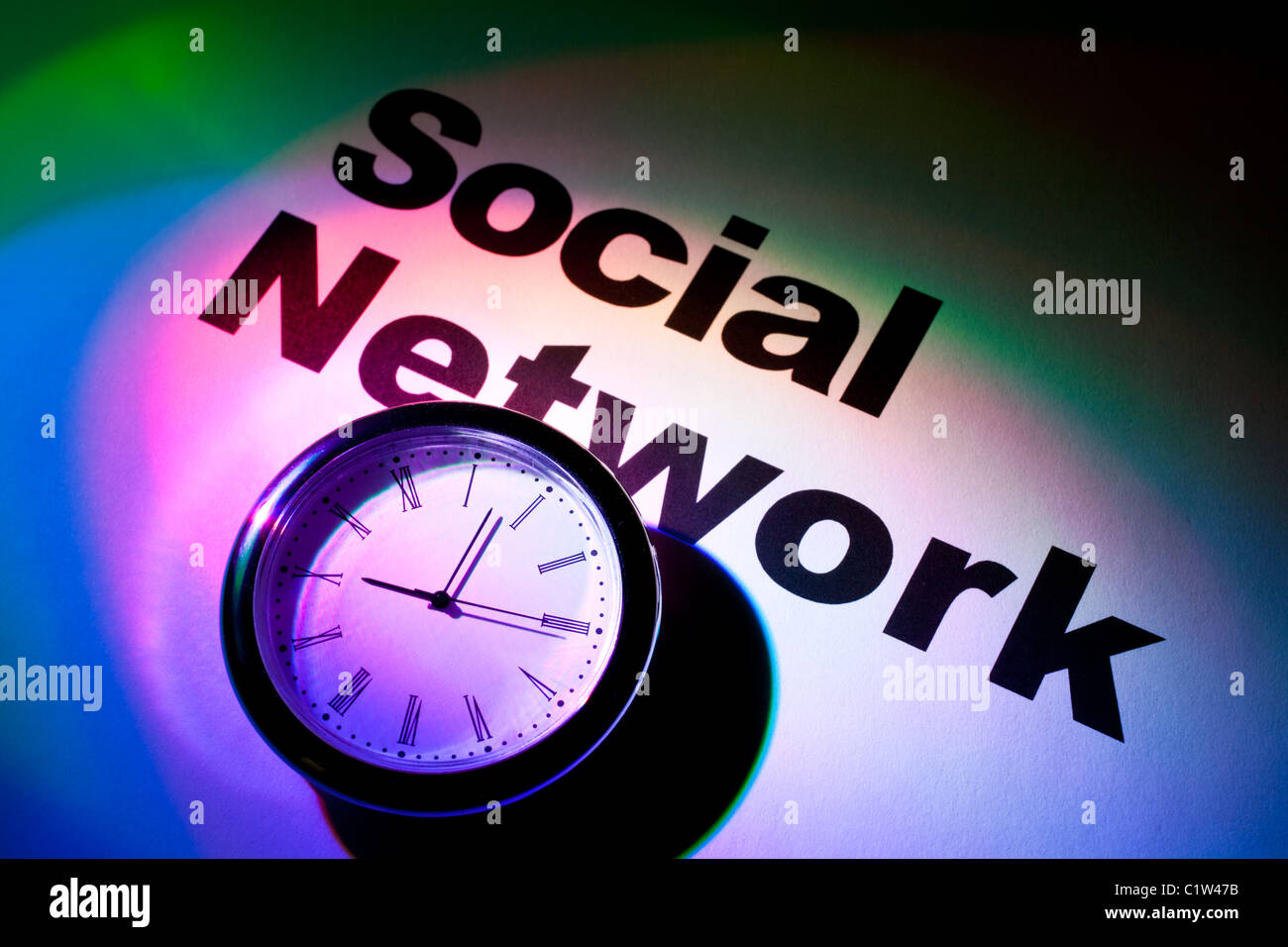 Clock and word of Social Network for background Stock Photo - Alamy