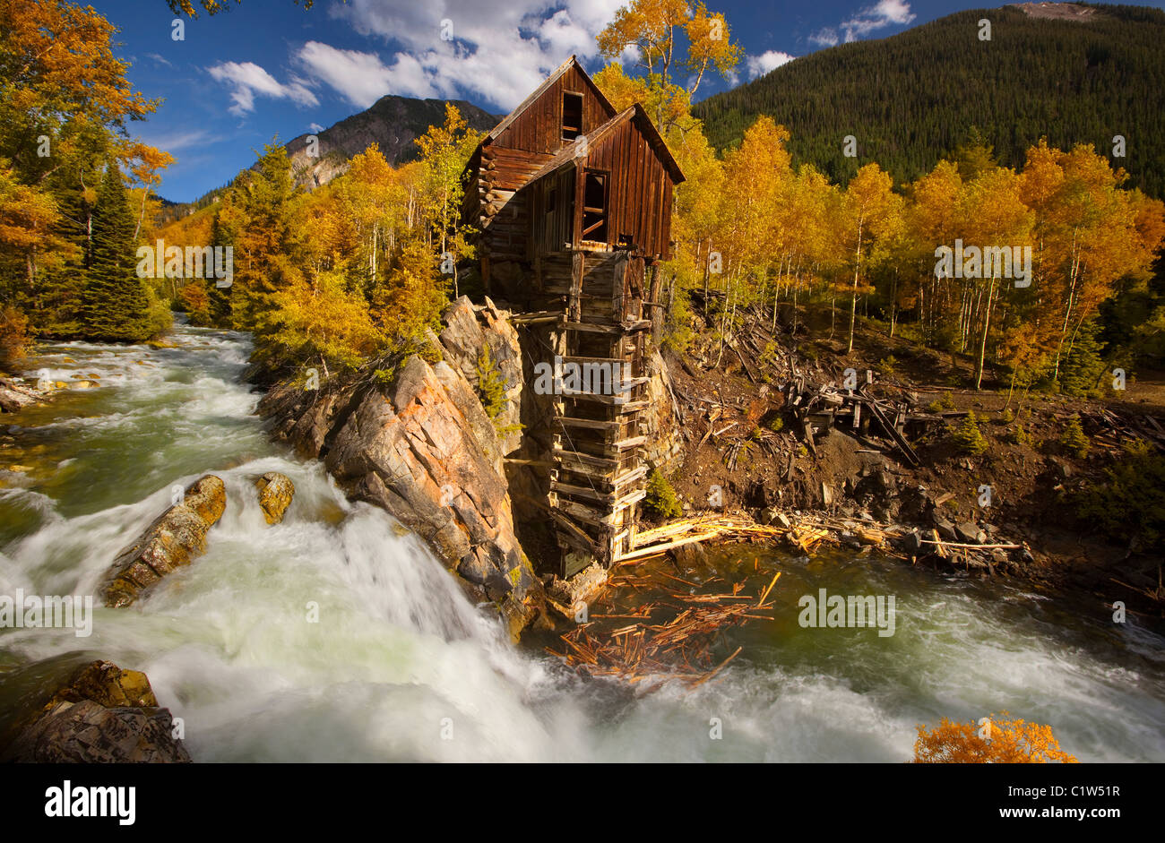 Abandoned mill on a cliff, Crystal Mill, White River National Forest ...