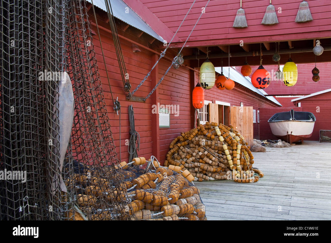 Commercial fishing nets in front of a museum, Cannery Museum, Icy ...