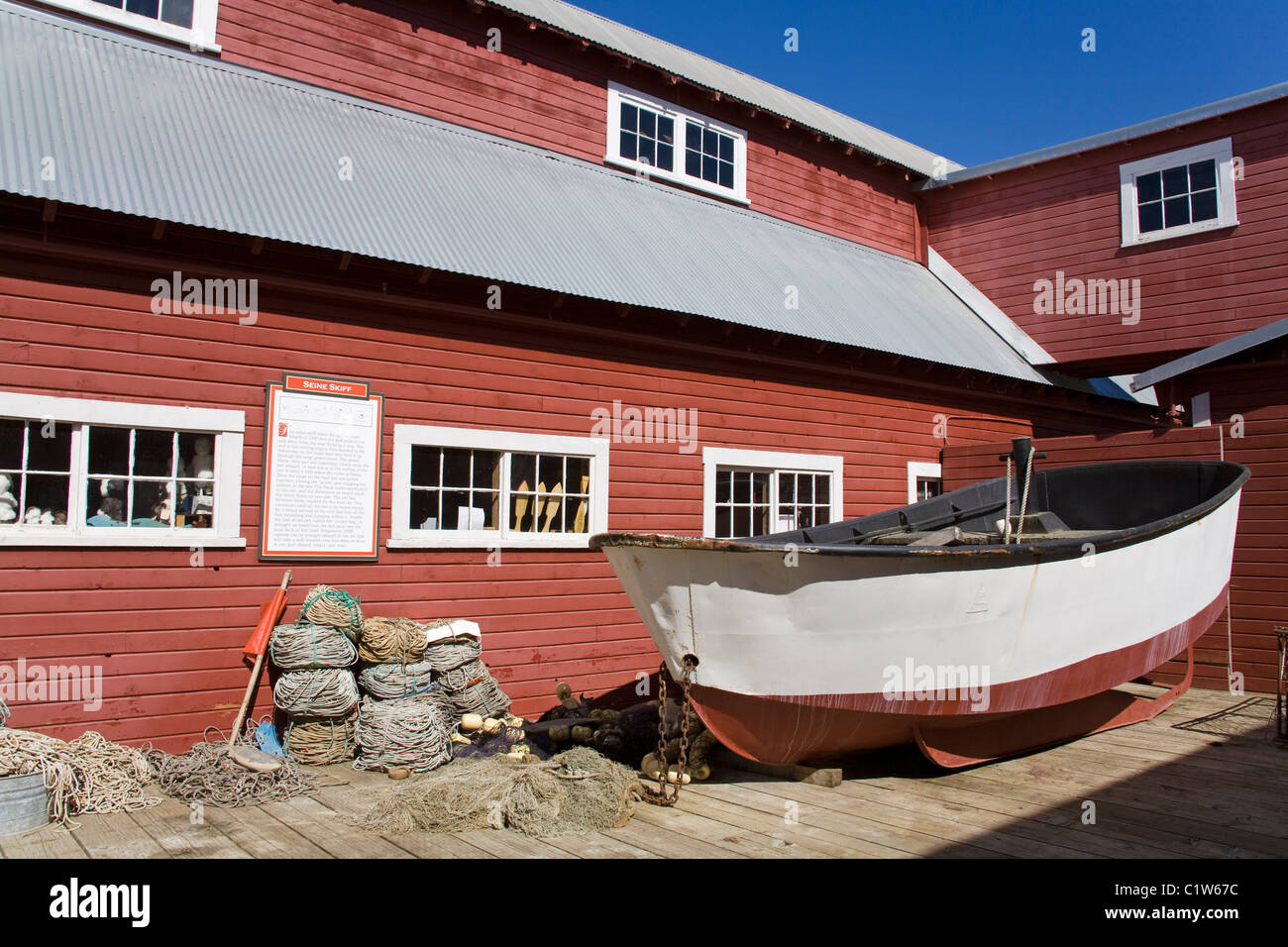 Fishing boat in front of a museum, Cannery Museum, Icy Strait Point ...