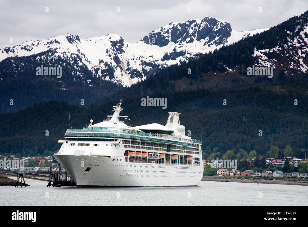 Cruise ship in a channel, Gastineau Channel, Douglas Island, Juneau ...