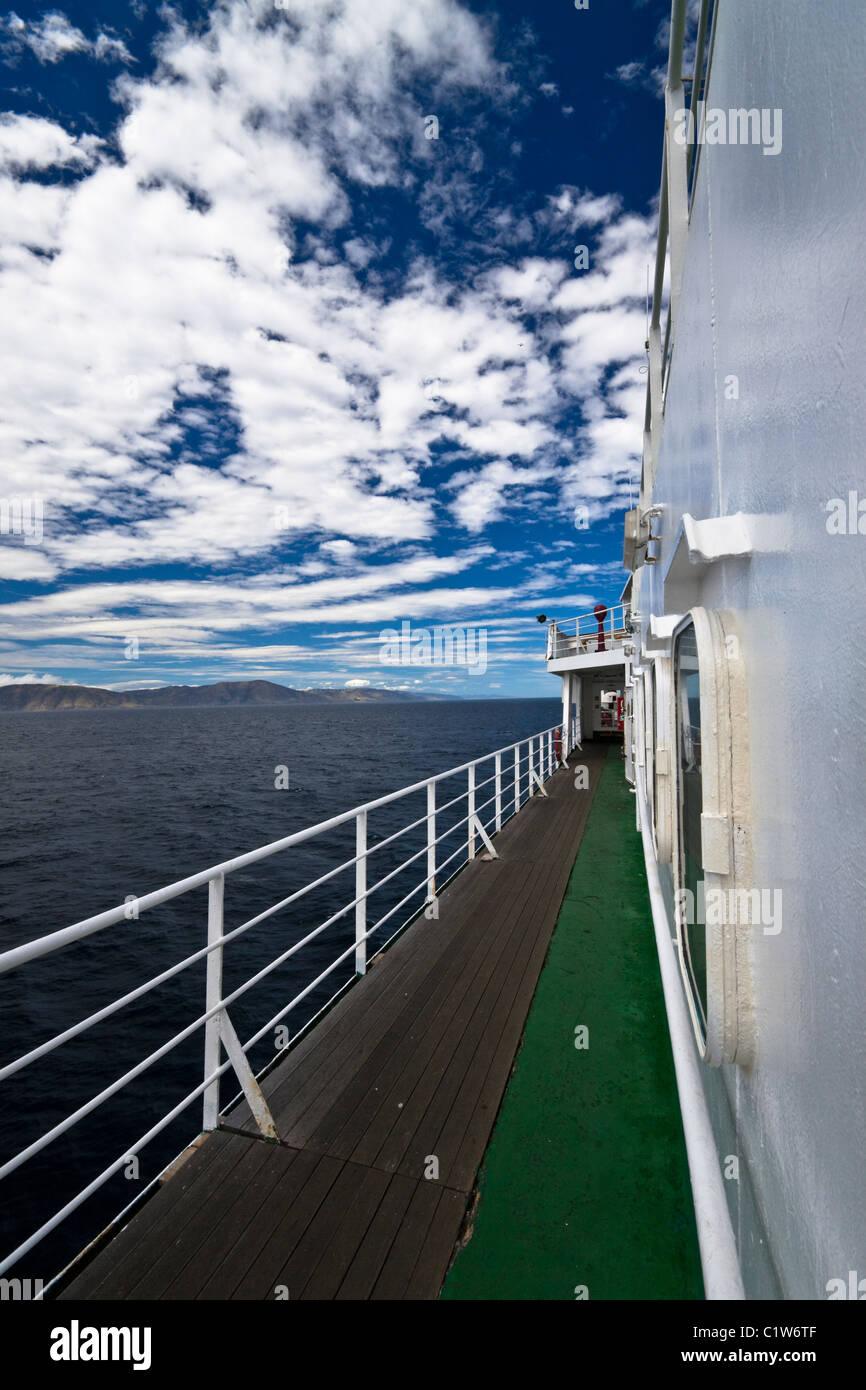 Deck of large ferry with ocean and blue sky. Portrait composition Stock ...