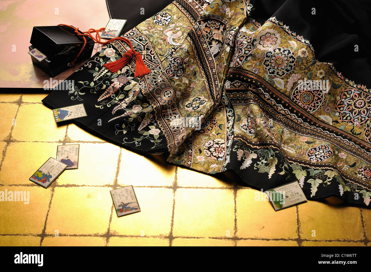 High angle view of a kimono and number cards Stock Photo - Alamy