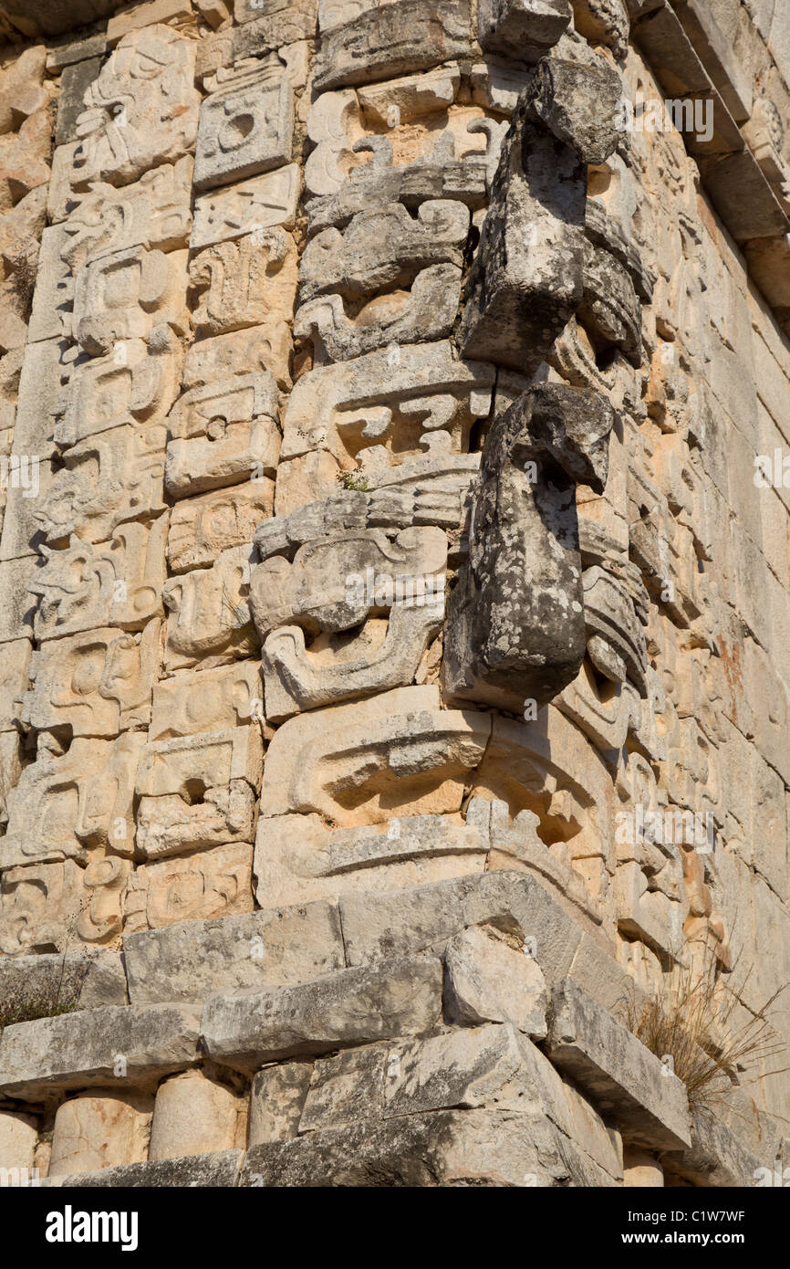 Intricate facade of Chac masks in the Nunnery Quadrangle in the Puuc ...