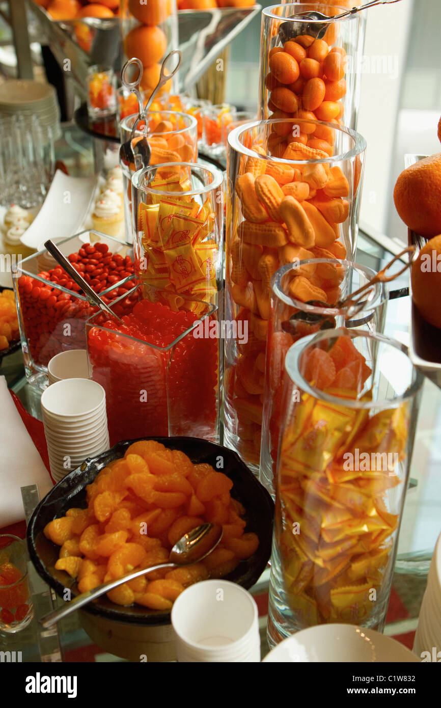 Close-up of sweet treats in presentation glass tubes Stock Photo - Alamy