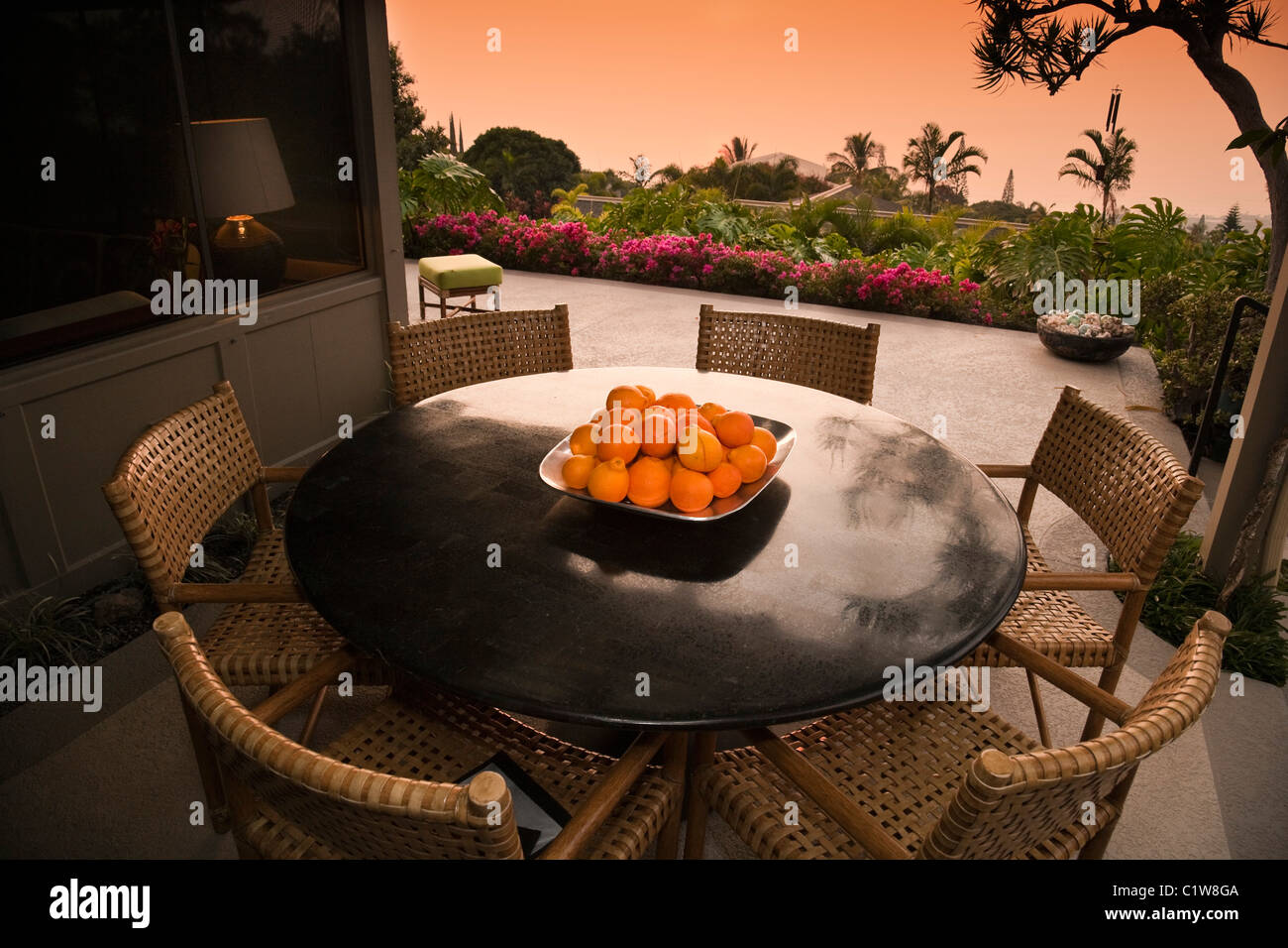 Hawaii, Seating area of lanai (patio) of home Stock Photo - Alamy