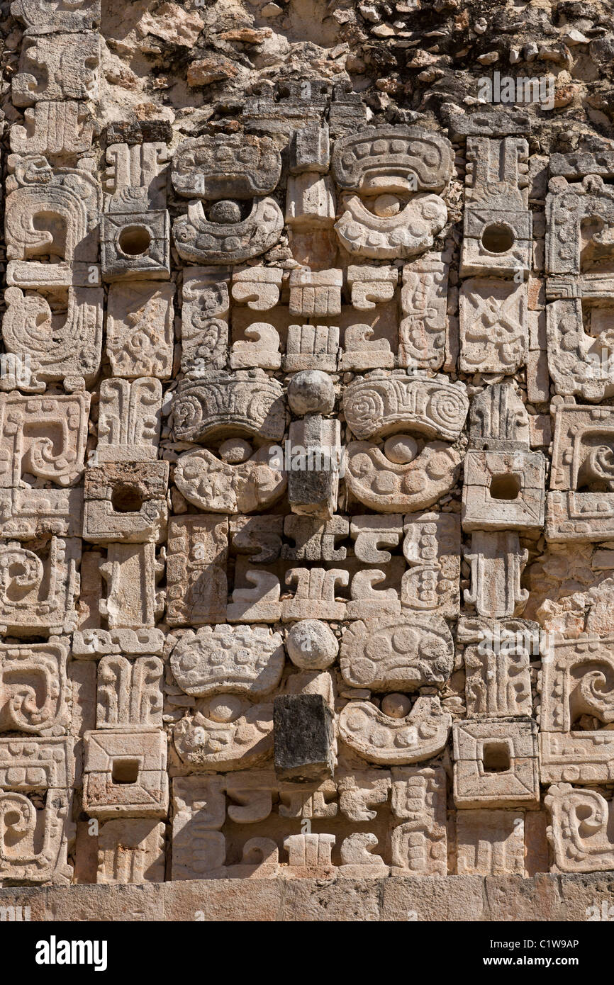 Intricate facade of Chac masks in the Nunnery Quadrangle in the Puuc ...