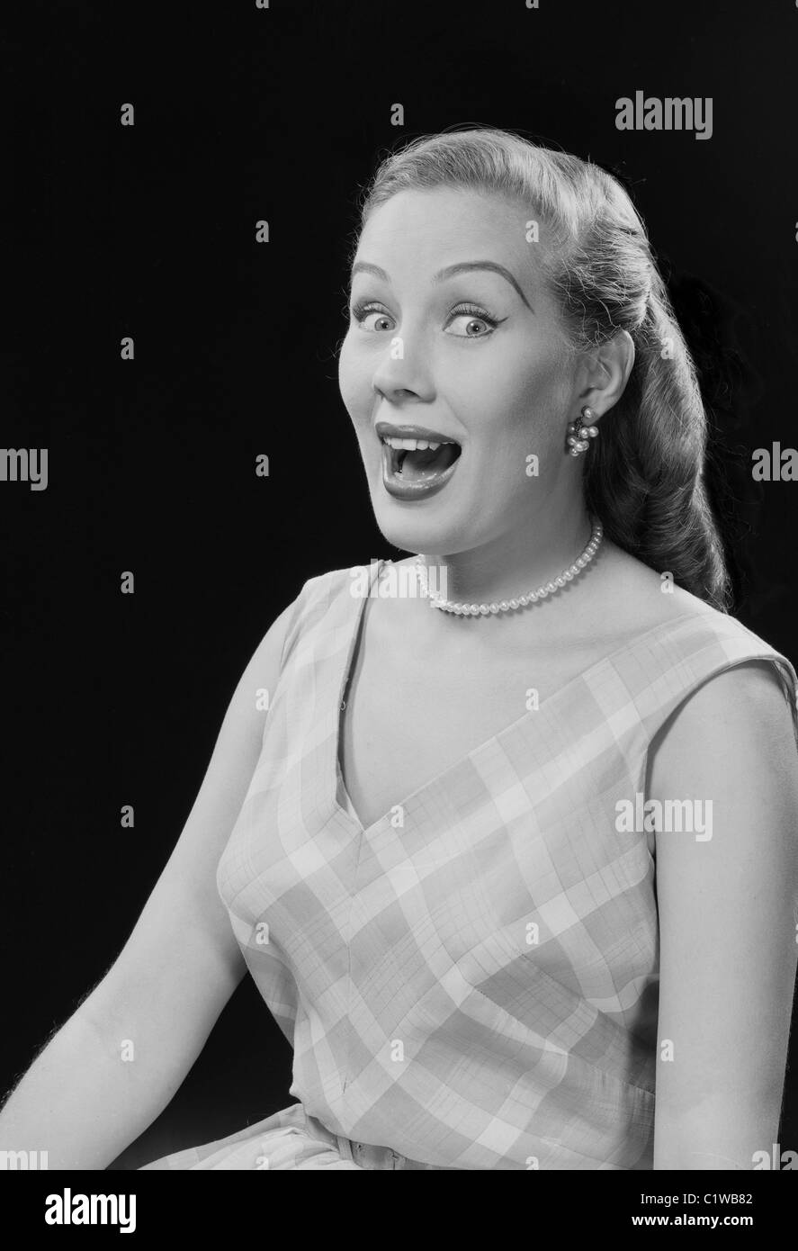 Caucasian young happy woman Black and White Stock Photos & Images - Alamy