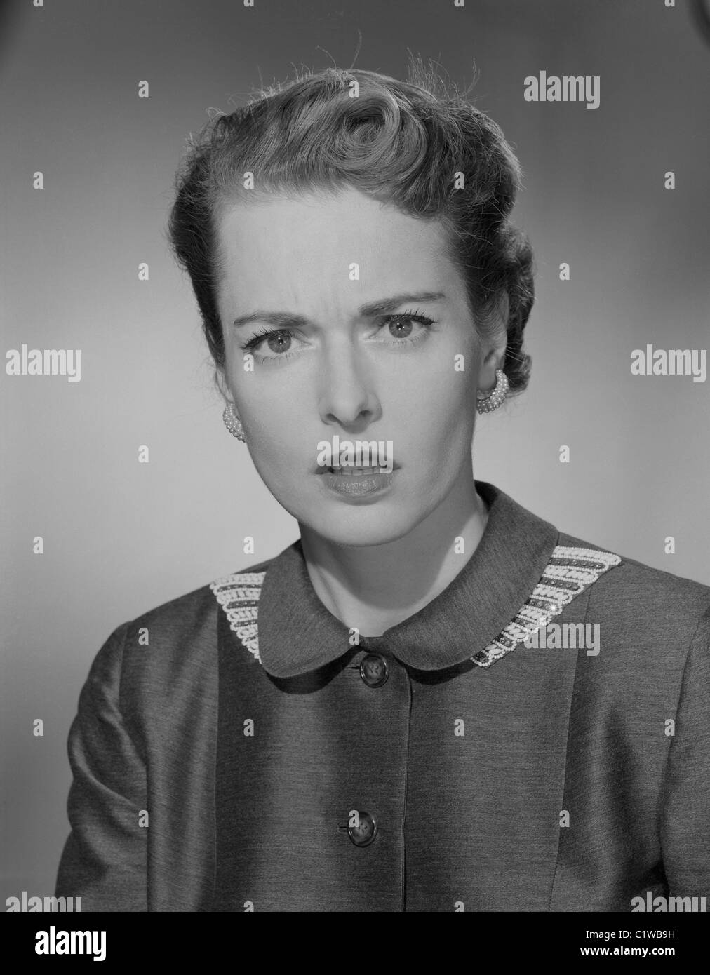 Young woman medium length Black and White Stock Photos & Images - Alamy