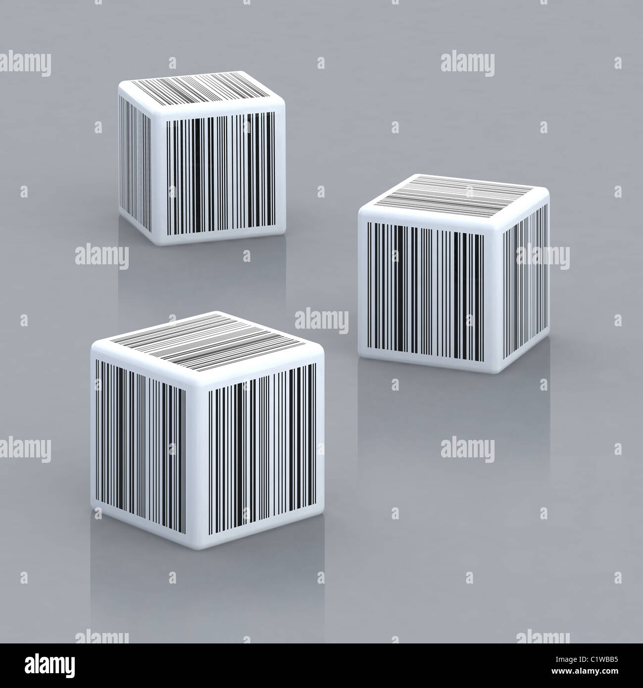 three cubes with barcodes 3d illustration Stock Photo - Alamy
