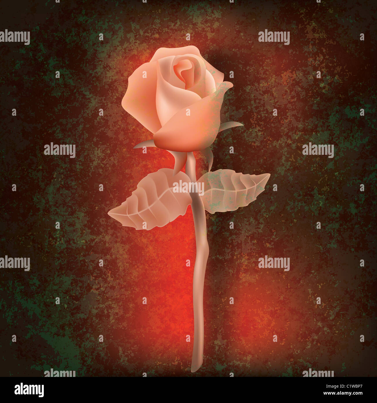 abstract floral illustration with rose on dirty red background Stock ...