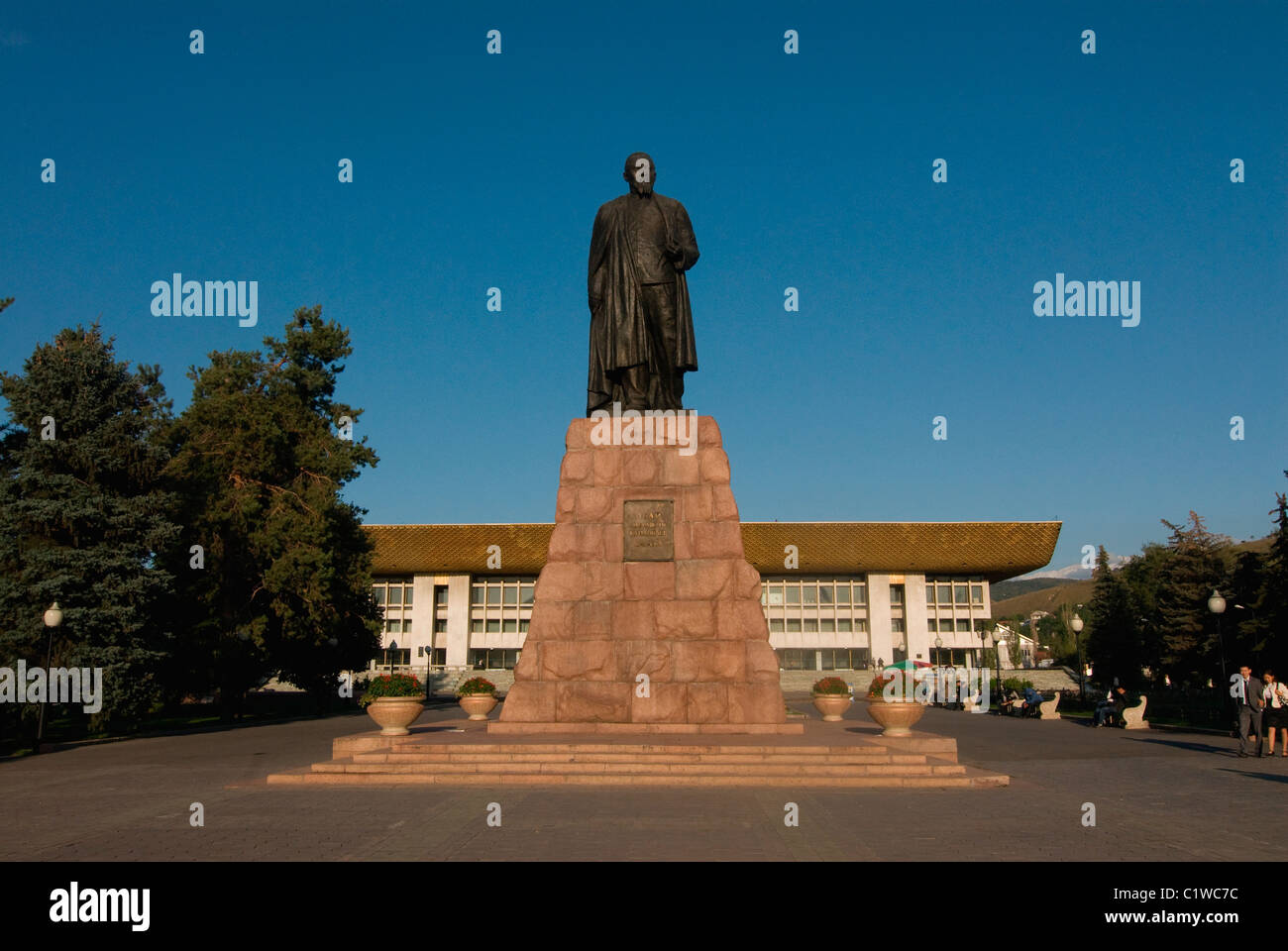 Kazakhstan, Almaty, Statue before Palace of the Republic Stock Photo ...
