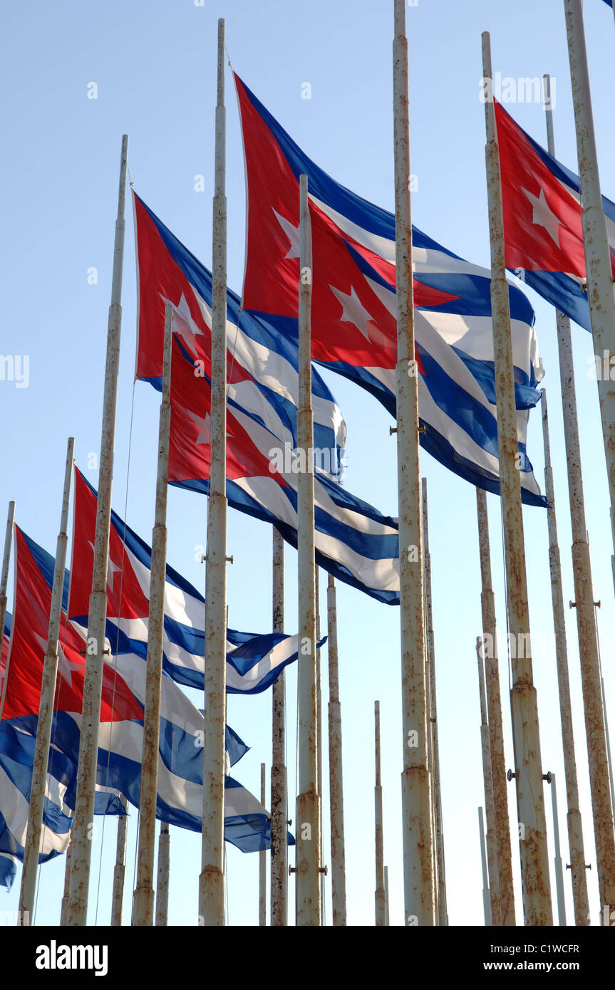 Cuban flags celebrating Revolution Havana Cuba Stock Photo - Alamy