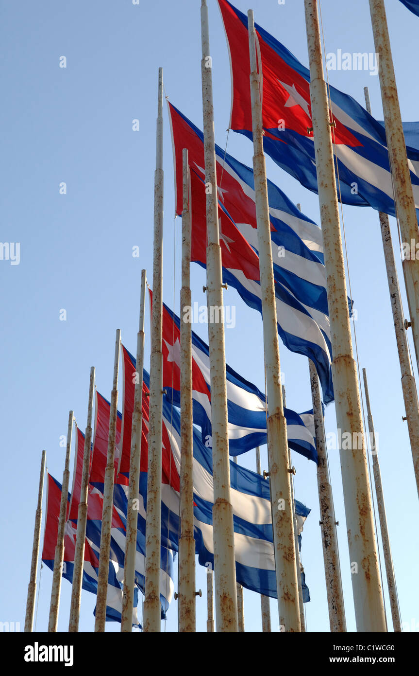 Cuban flags celebrating Revolution Havana Cuba Stock Photo - Alamy