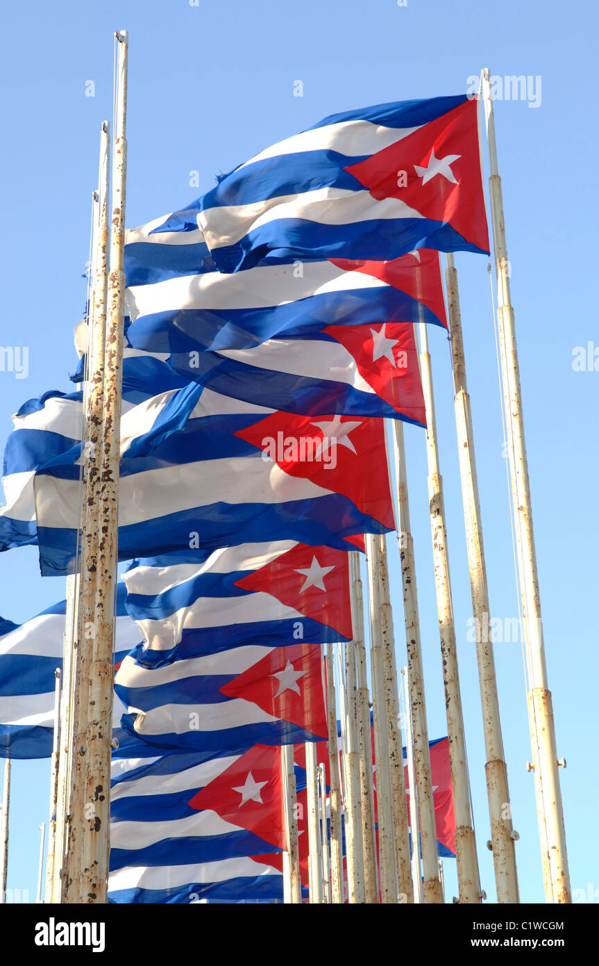 Cuban flags celebrating Revolution Havana Cuba Stock Photo - Alamy