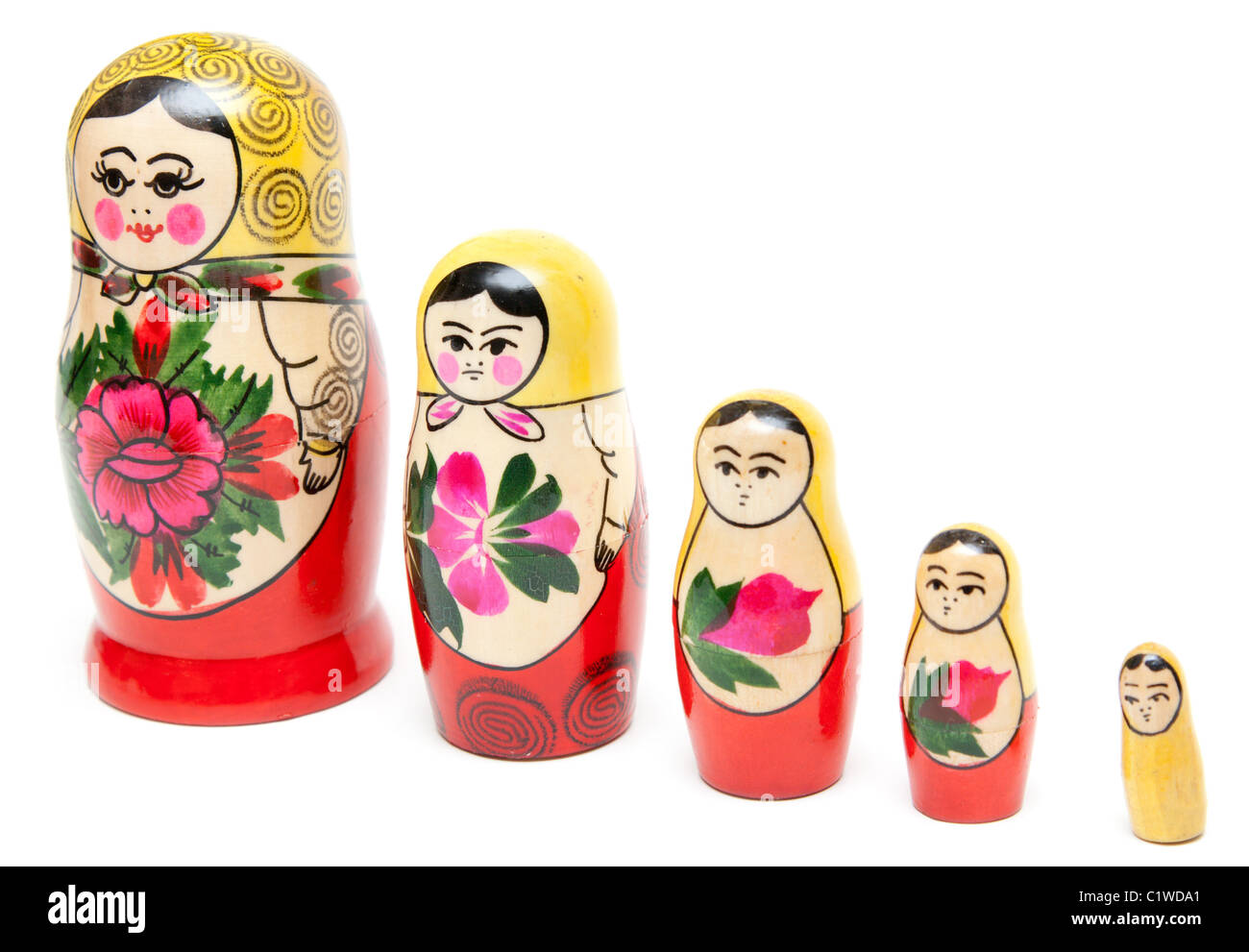Set from five sets of nesting dolls on white background Stock Photo - Alamy